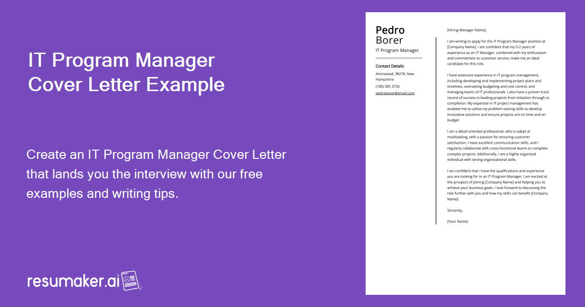 IT Program Manager Cover Letter: Sample & Guide [Entry Level + Senior Jobs]