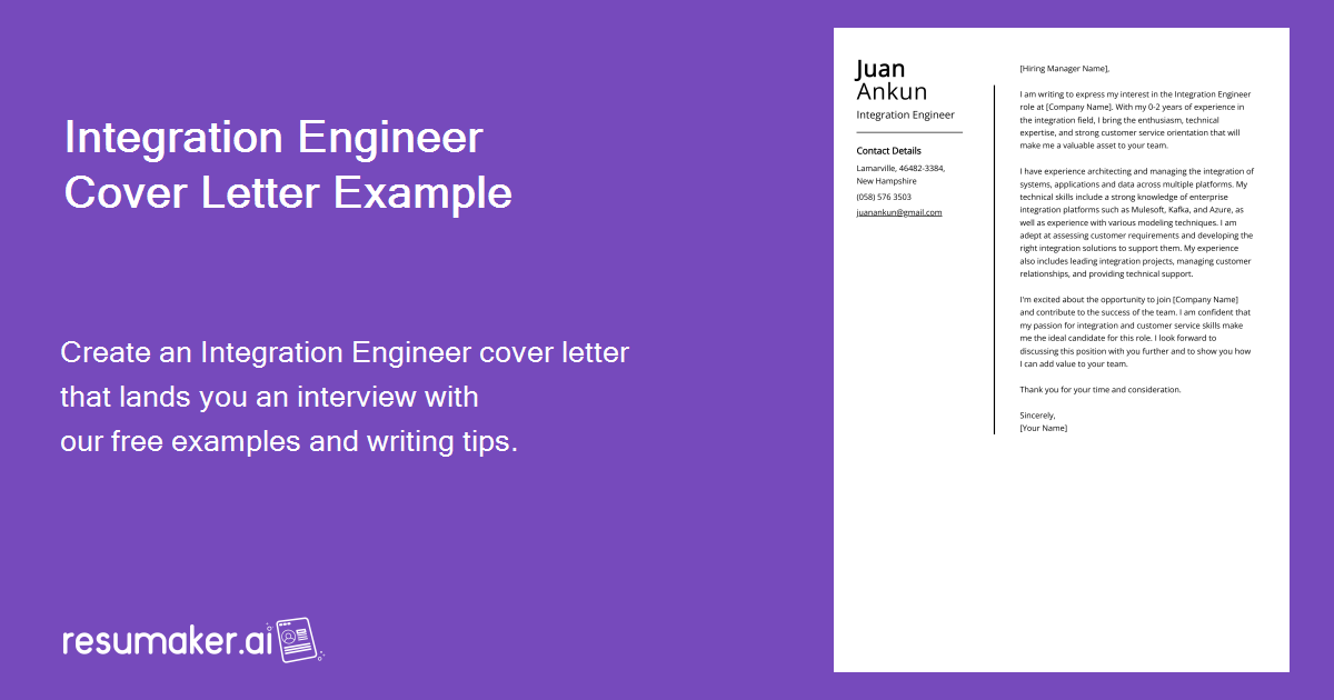 Integration Engineer Cover Letter: Sample & Guide [Entry Level + Senior ...