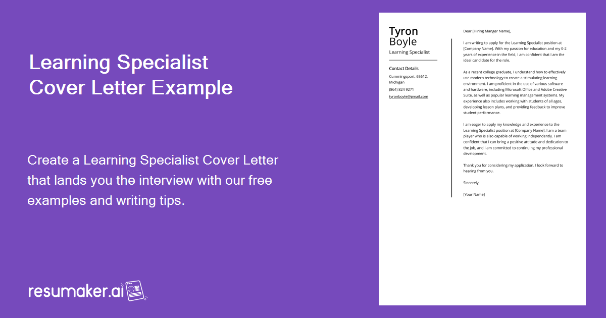 Learning Specialist Cover Letter: Job Description, Sample & Guide