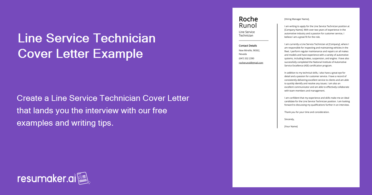 Line Service Technician Cover Letter: Job Description, Sample & Guide