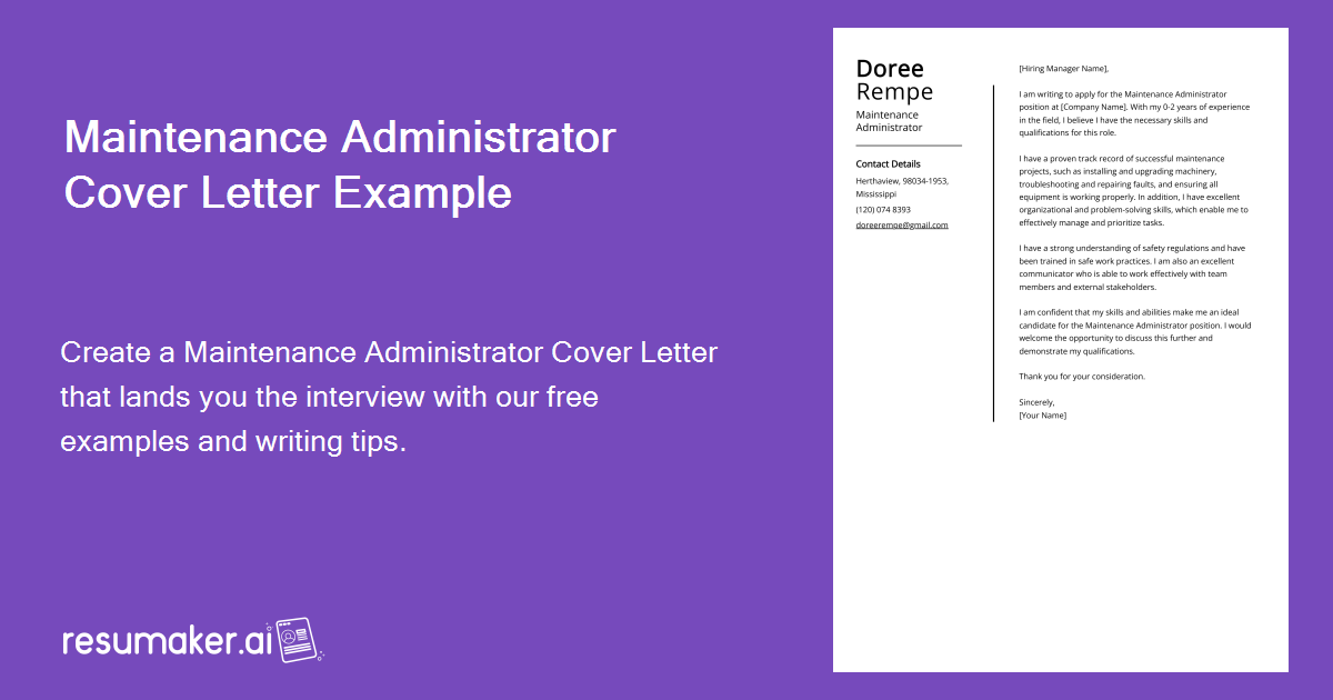 Maintenance Administrator Cover Letter: Job Description, Sample & Guide