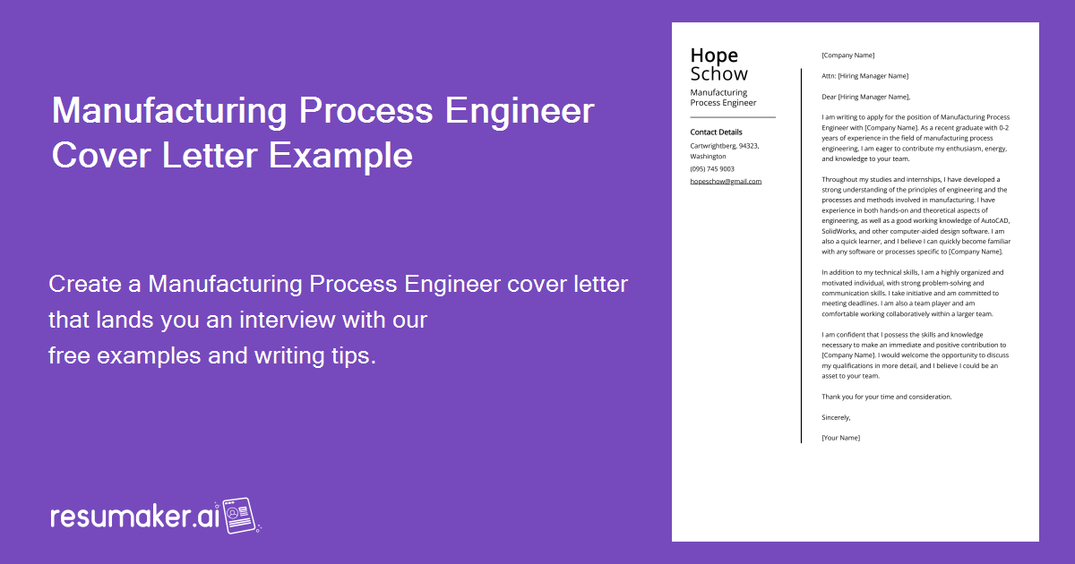 Manufacturing Process Engineer Cover Letter: Job Description, Sample ...