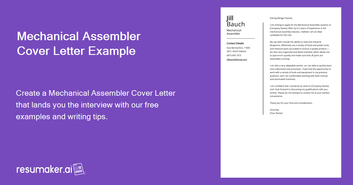 Mechanical Assembler Cover Letter: Job Description, Sample & Guide