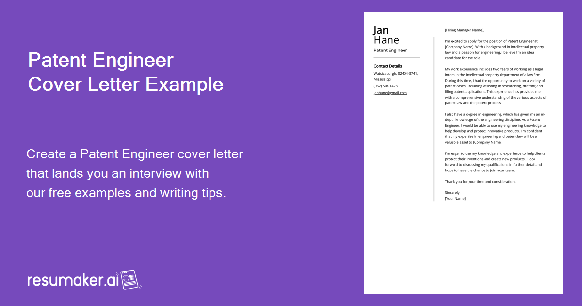 Patent Engineer Cover Letter Examples (Template & 20+ Tips)