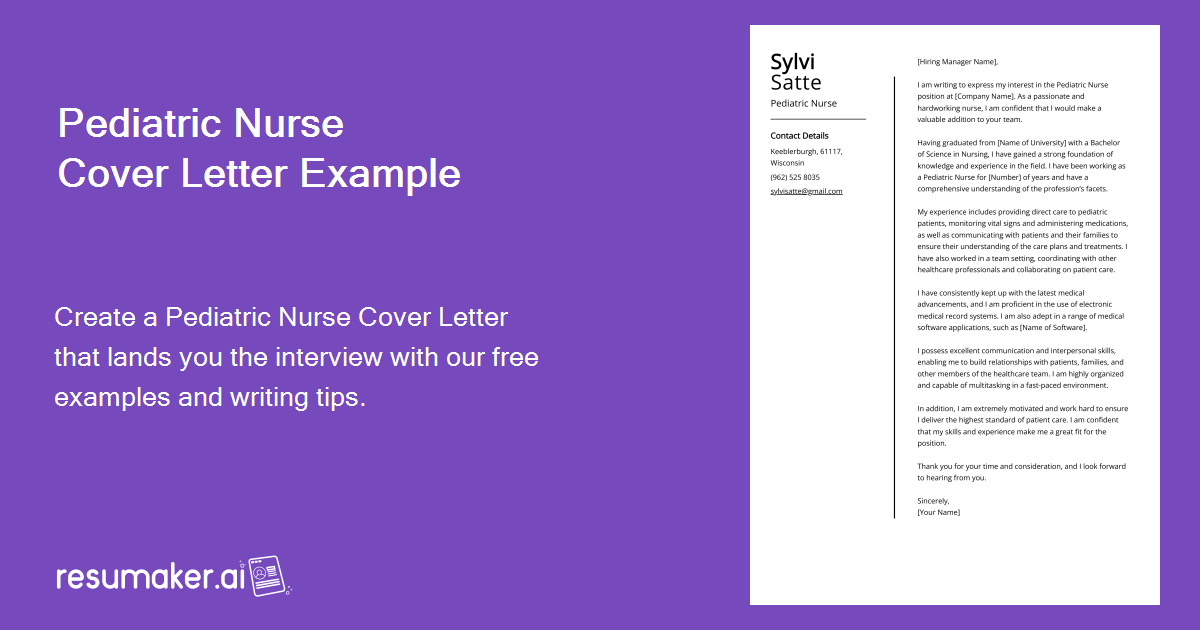 Pediatric Nurse Cover Letter Examples (Template & 20+ Tips)