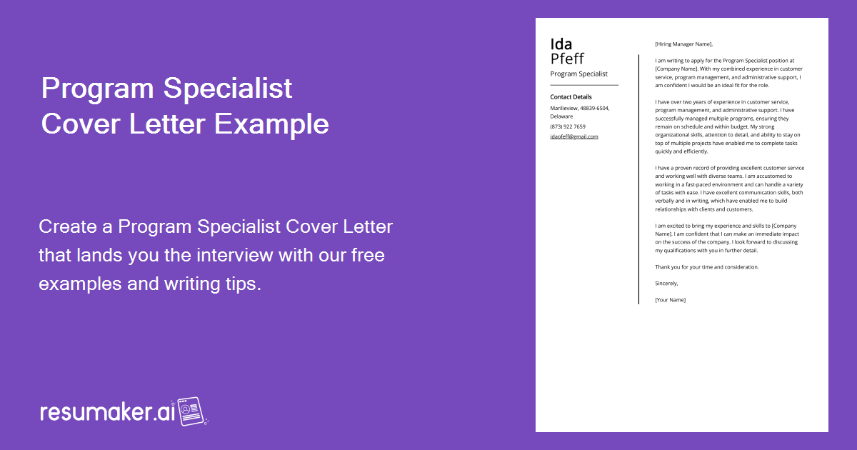 Program Specialist Cover Letter Examples (Template & 20+ Tips)
