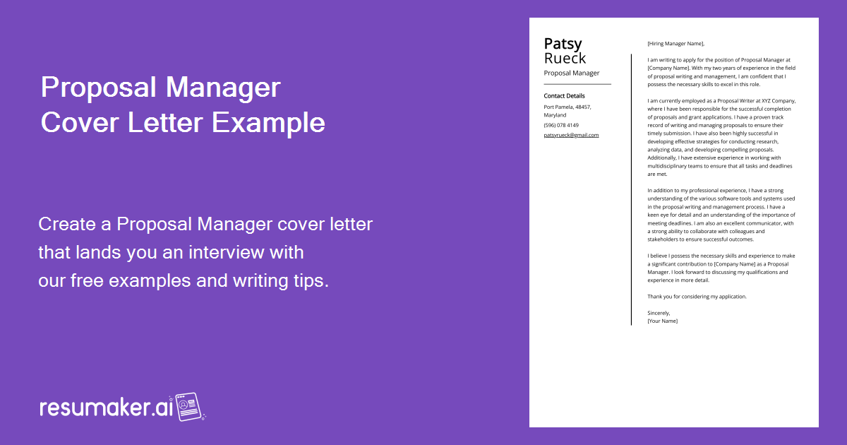 Proposal Manager Cover Letter Examples (Template & 20+ Tips)