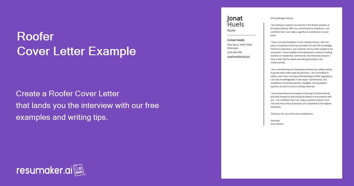 Roofer Cover Letter Examples (Template & 20+ Tips)