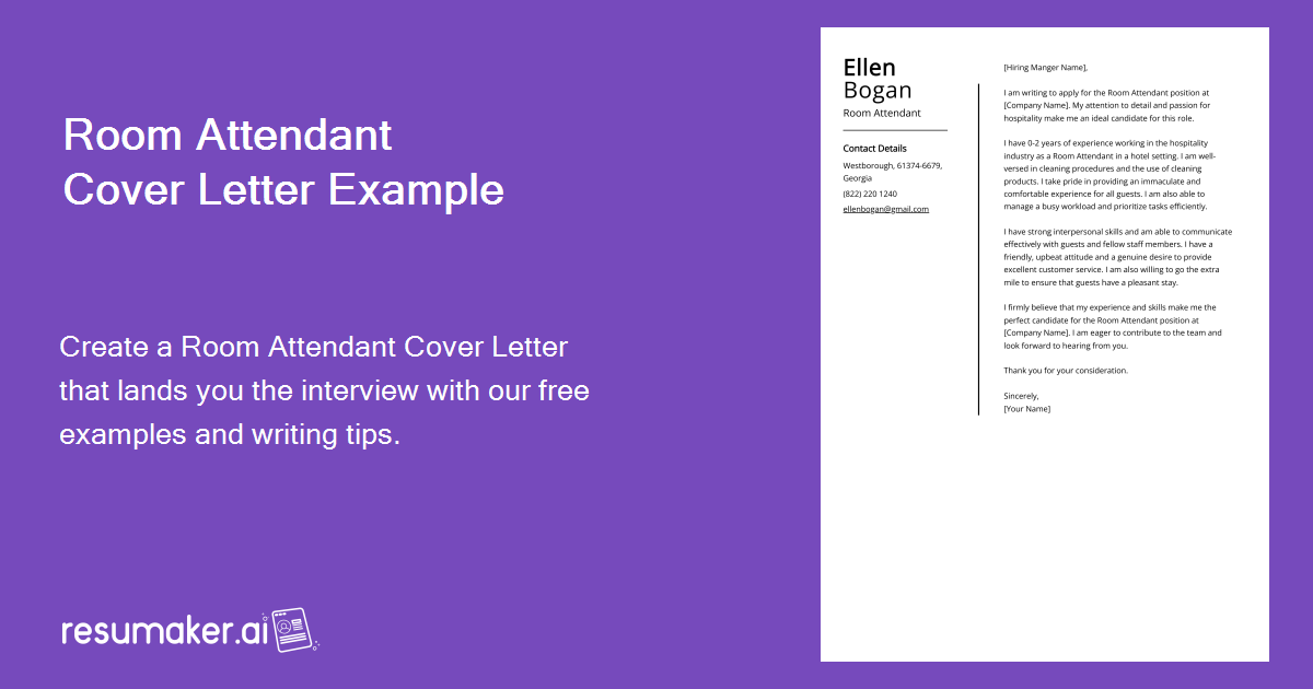 Room Attendant Cover Letter Examples (Template & 20+ Tips)