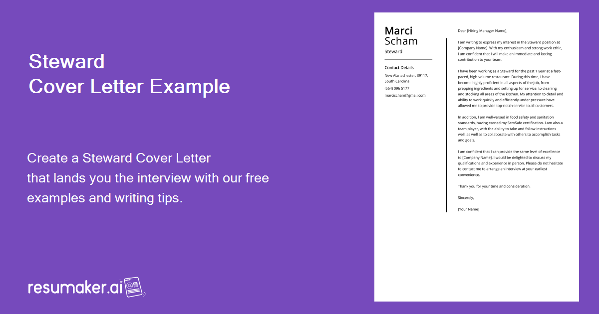 Steward Cover Letter Examples (Template & 20+ Tips)