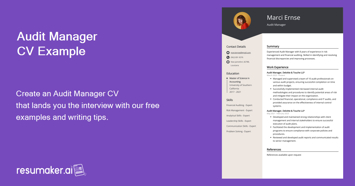 Audit Manager CV Example for 2023 (Skills & Templates)
