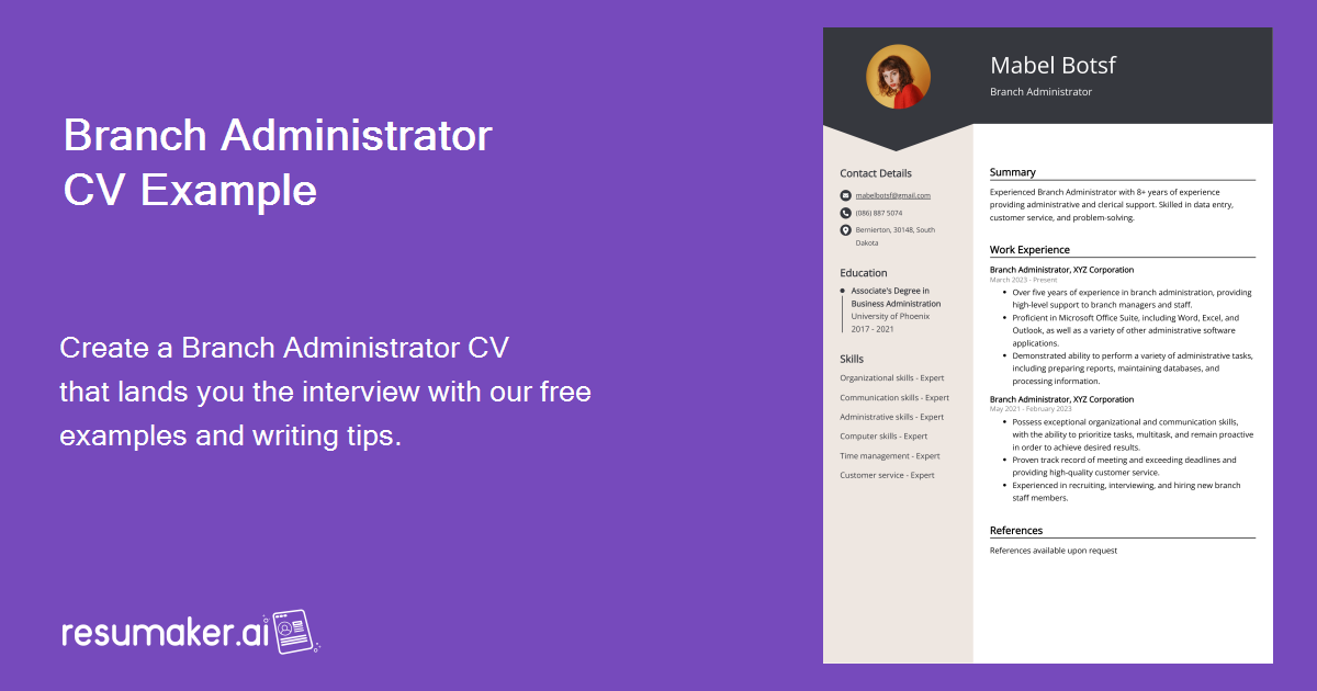 Branch Administrator CV Example for 2023 (Skills & Templates)