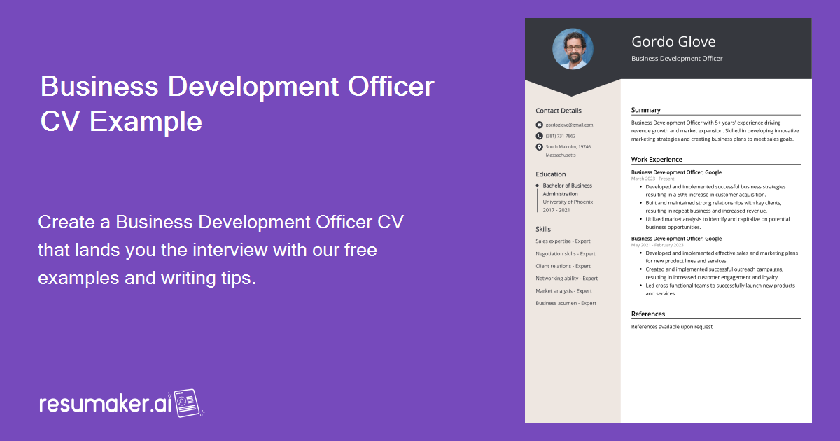 Business Development Officer CV Example for 2023 (Skills & Templates)