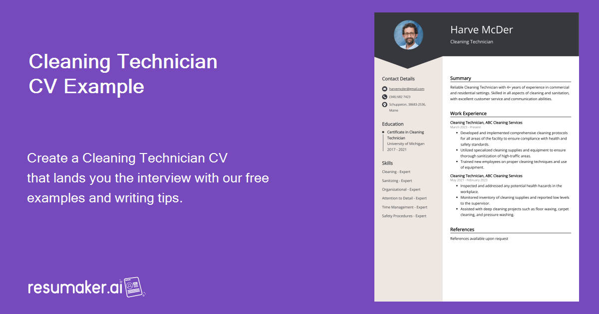 Cleaning Technician CV Example for 2023 (Skills & Templates)