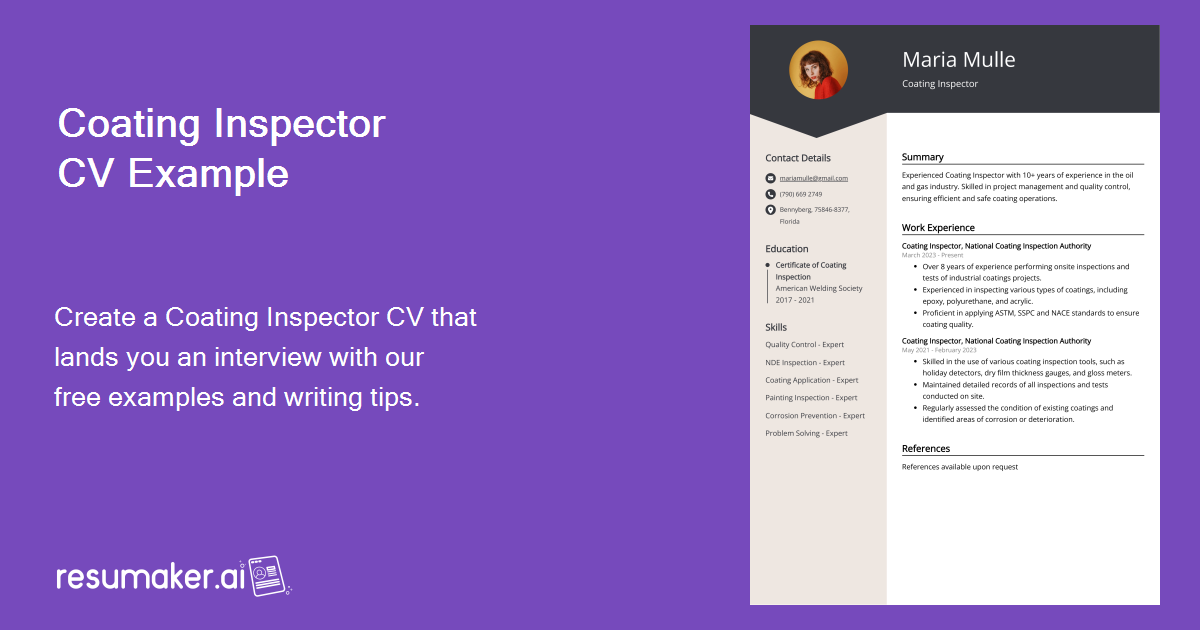 Coating Inspector CV Example for 2024 (Skills & Templates)