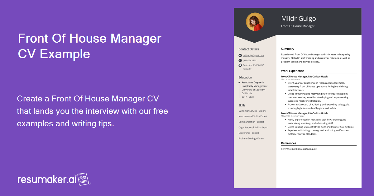 Front Of House Manager CV: Sample & Guide [Entry Level + Senior Jobs]