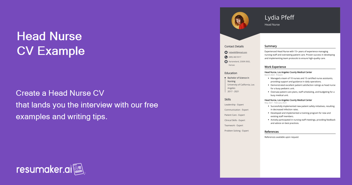 Head Nurse CV: Sample & Guide [Entry Level + Senior Jobs]