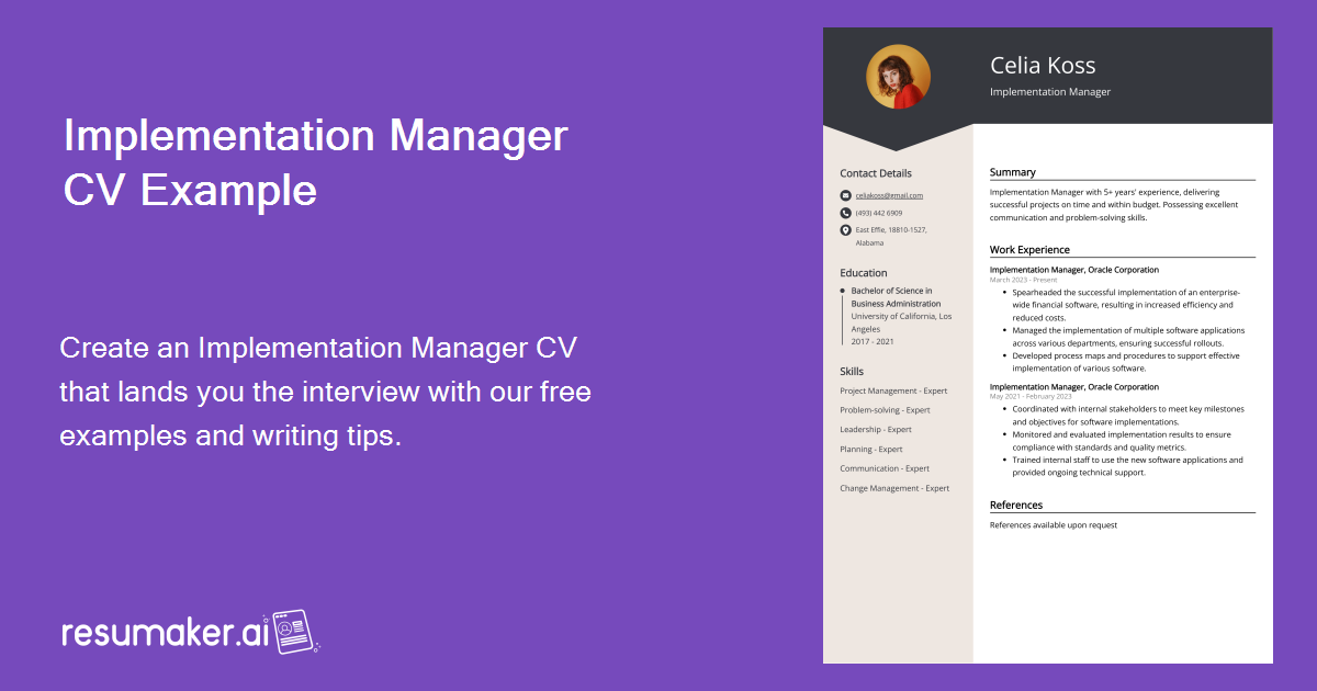 Implementation Manager CV: Sample & Guide [Entry Level + Senior Jobs]