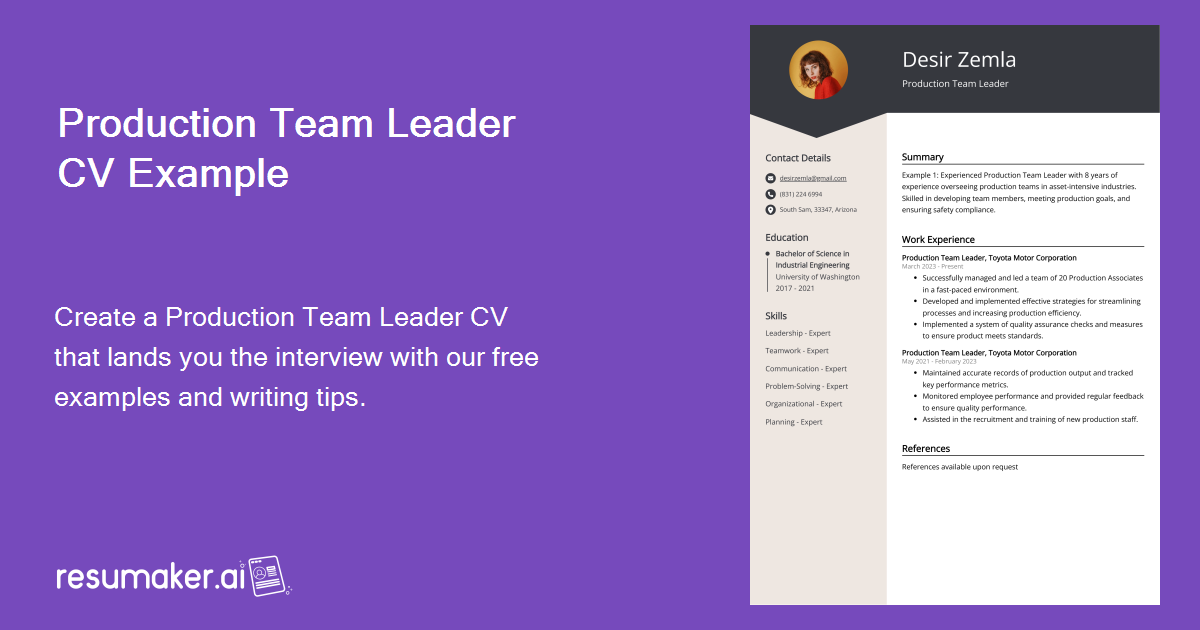 Production Team Leader CV Examples (Template & 20+ Tips)