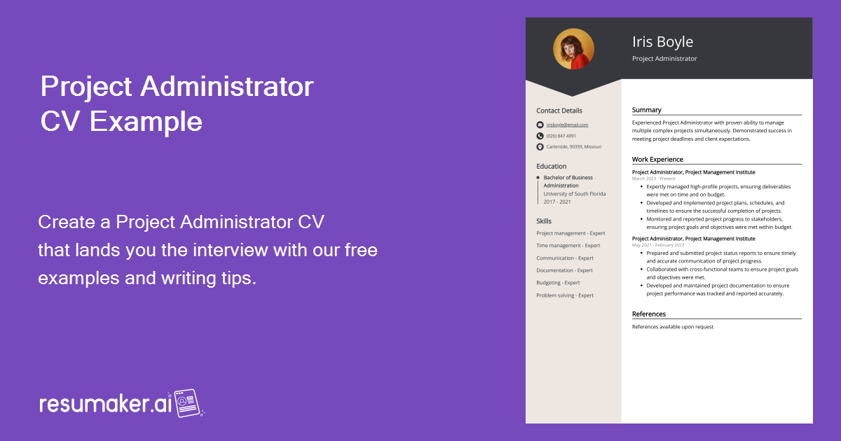 Project Administrator CV Examples (Template & 20+ Tips)