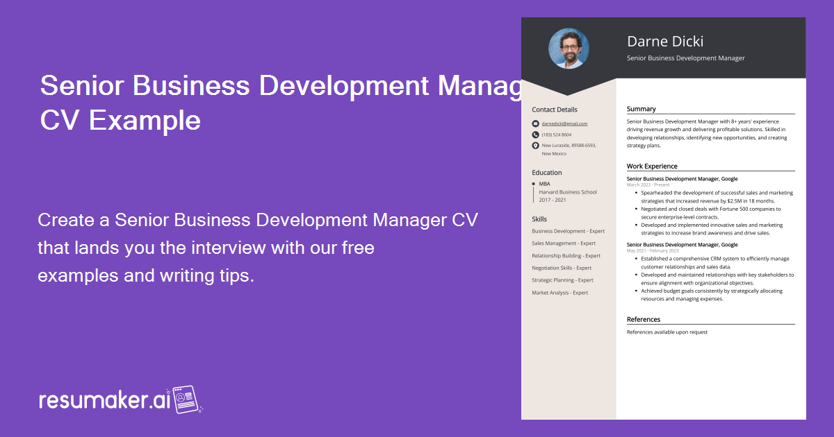 Senior Business Development Manager CV Examples (Template & 20+ Tips)