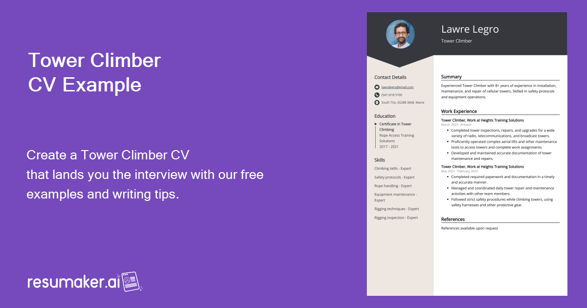Tower Climber CV Examples (Template & 20+ Tips)