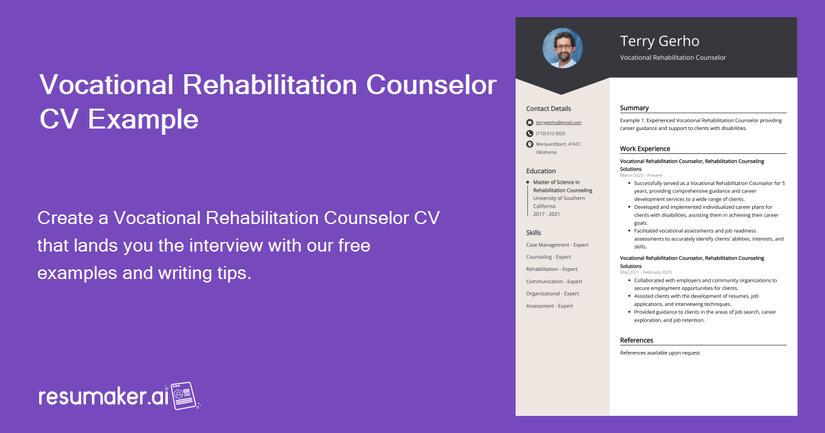 Vocational Rehabilitation Counselor CV Examples & Guide