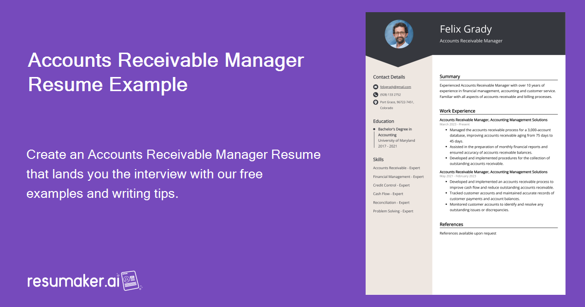 Accounts Receivable Manager Resume Example for 2023 (Skills & Templates)