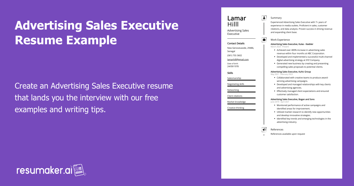 Advertising Sales Executive Resume Example (Free Guide)