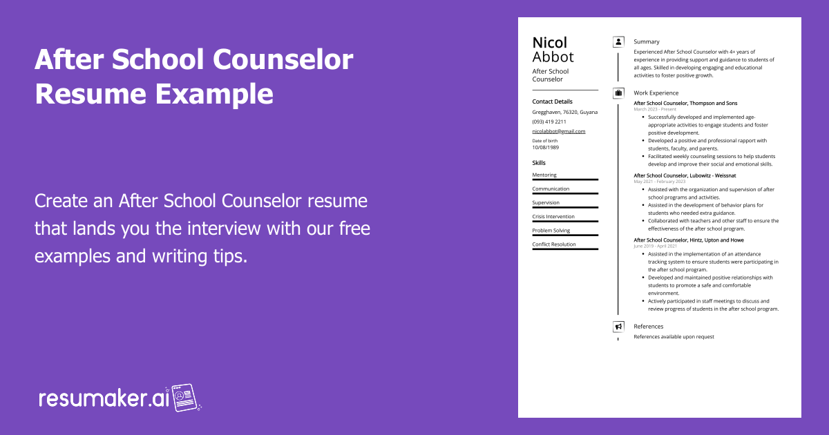 After School Counselor Resume Example (Free Guide)