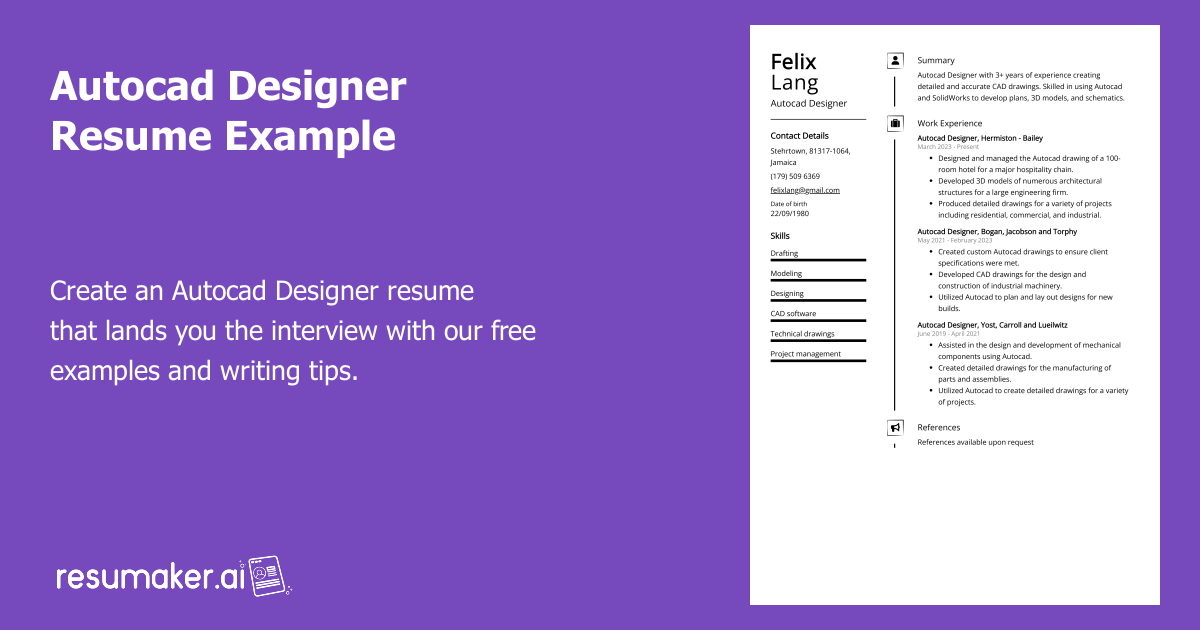 Autocad Designer Resume Example (Free Guide)