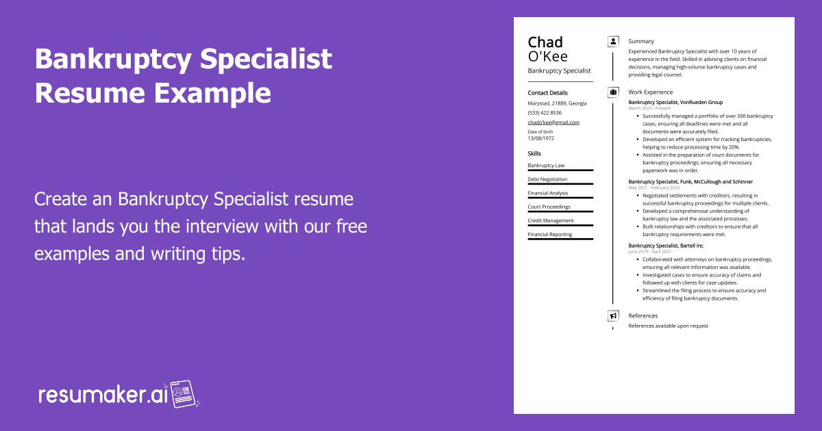 Bankruptcy Specialist Resume Example (Free Guide)
