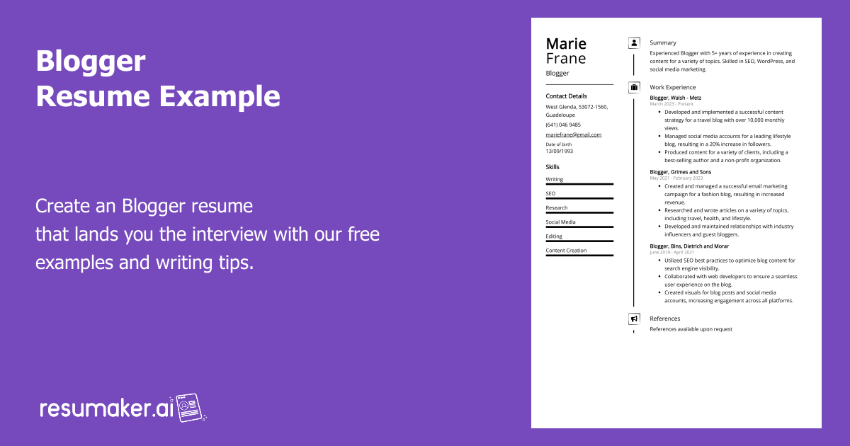 Blogger Resume Example (Free Guide)