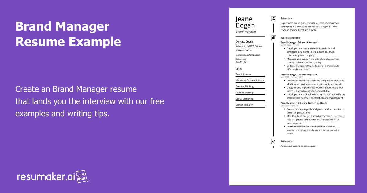 Brand Manager Resume Example (Free Guide)