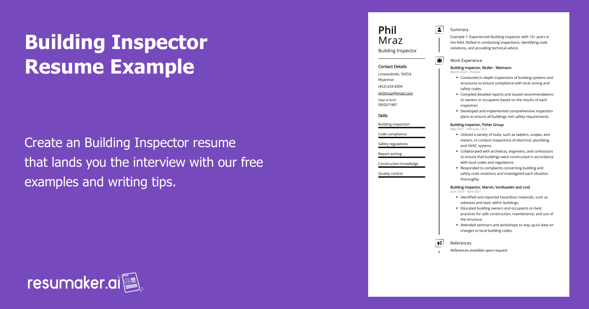 Building Inspector Resume Example (Free Guide)