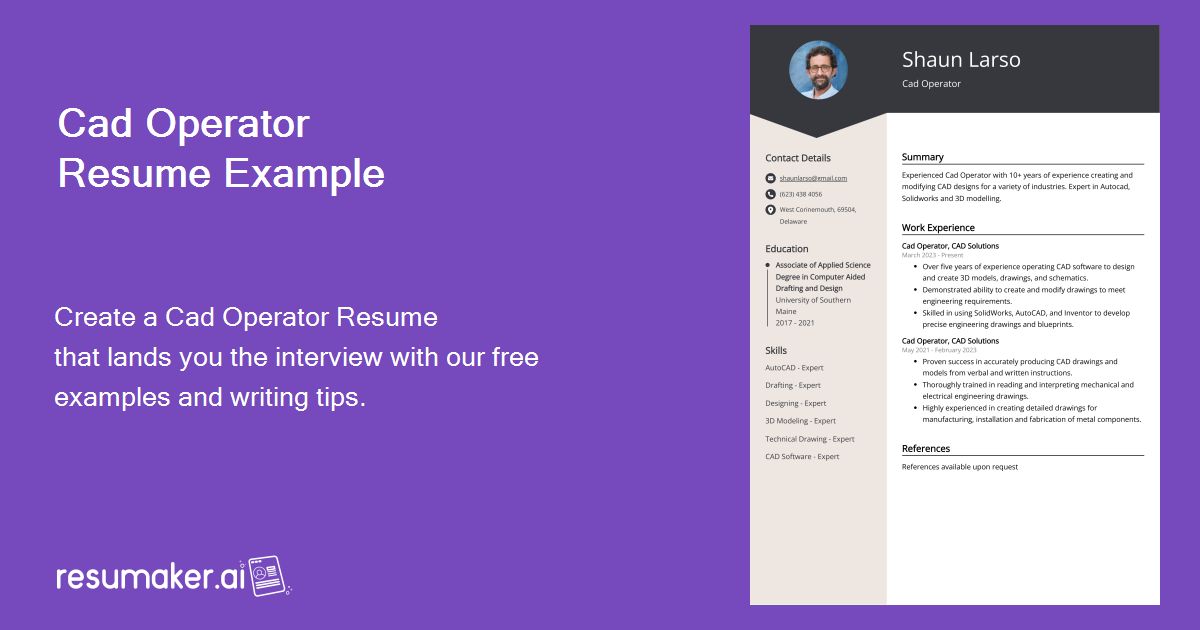 Cad Operator Resume Example for 2023 (Skills & Templates)