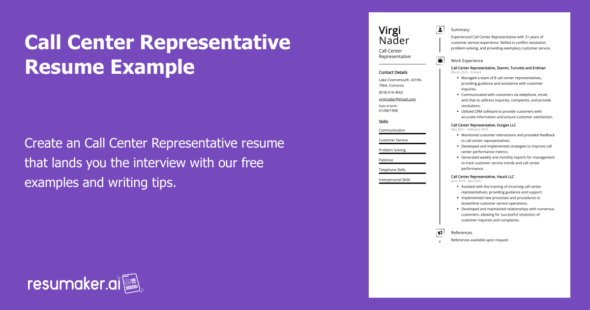 Call Center Representative Resume Example (Free Guide)