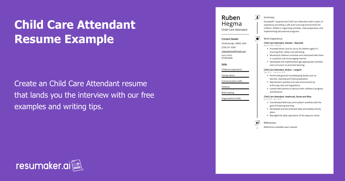 Child Care Attendant Resume Example (Free Guide)
