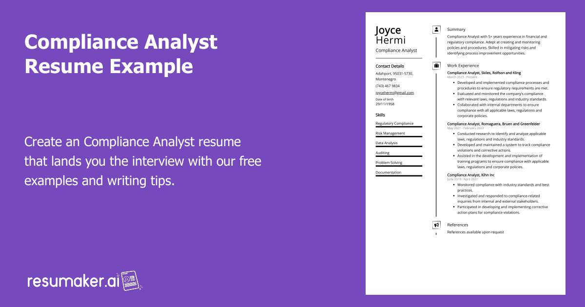 Compliance Analyst Resume Example (Free Guide)