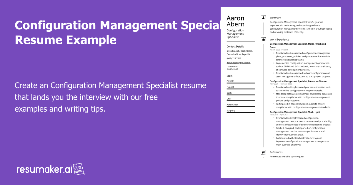 Configuration Management Specialist Resume Example (Free Guide)
