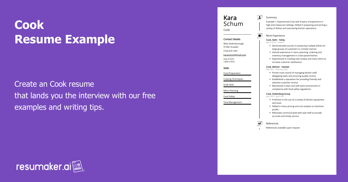 Experienced Cook Resume Example (Free Guide)
