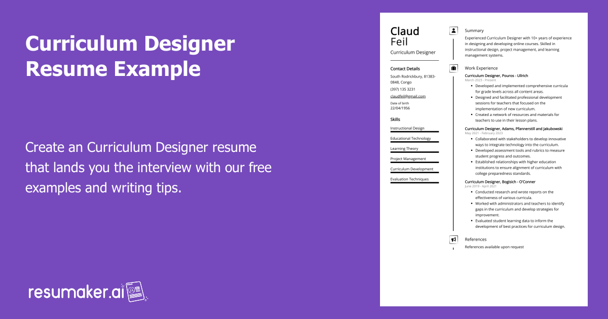 Sample Of Curriculum Design