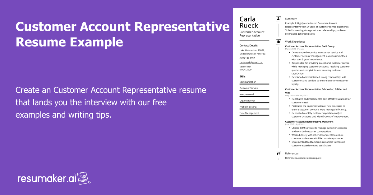 Customer Account Representative Resume Example (Free Guide)