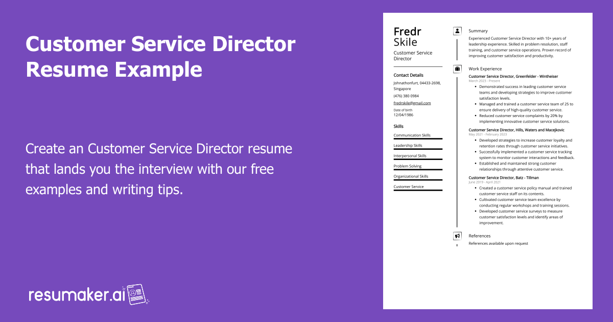 Customer Service Director Resume Example (Free Guide)
