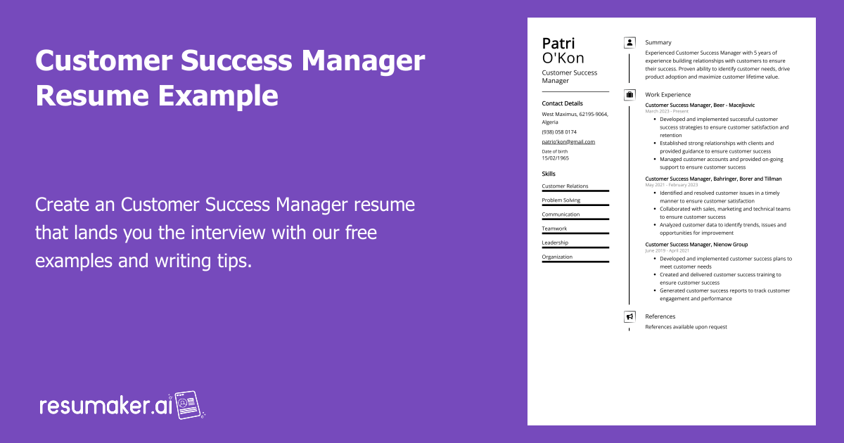 Customer Success Manager Resume Example (Free Guide)