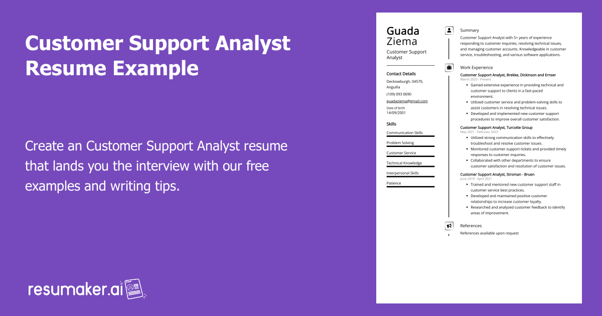Customer Support Analyst Resume Example (Free Guide)