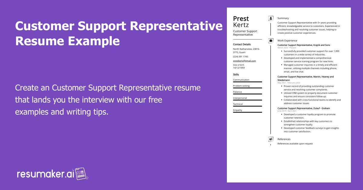 Customer Support Representative Resume Example (Free Guide)