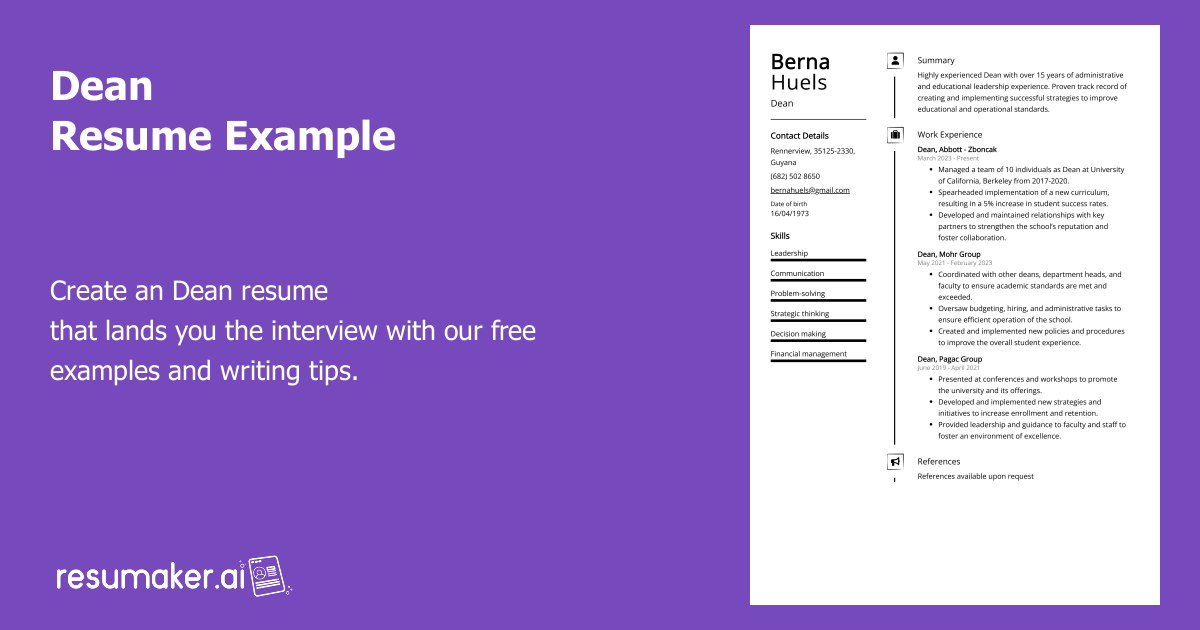 Dean Resume Example (Free Guide)