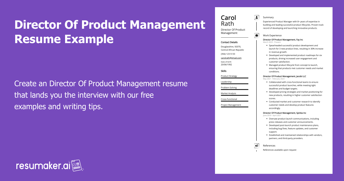 Director Of Product Management Resume Example (Free Guide)