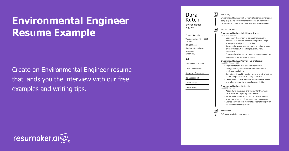 Environmental Engineer Resume Example (Free Guide)